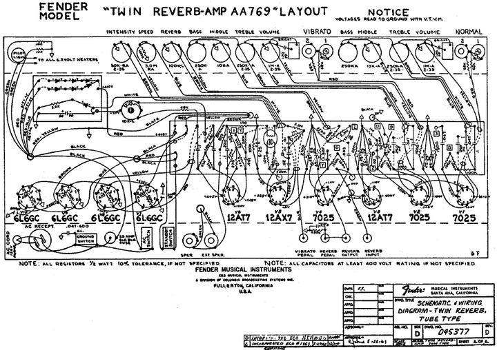 FENDER Twin Reverb AA769 Layout – Electronic Service Manuals