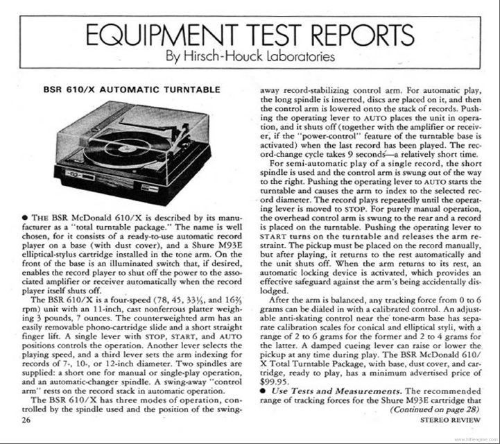BSR 610-610X Automatic Turntable Instruction Manual – Electronic ...