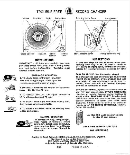 BSR Auto Record Changer Instruction Manual – Electronic Service Manuals