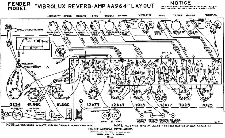 FENDER Vibrolxu Reverb-Amp AA964 Layout – Electronic Service Manuals
